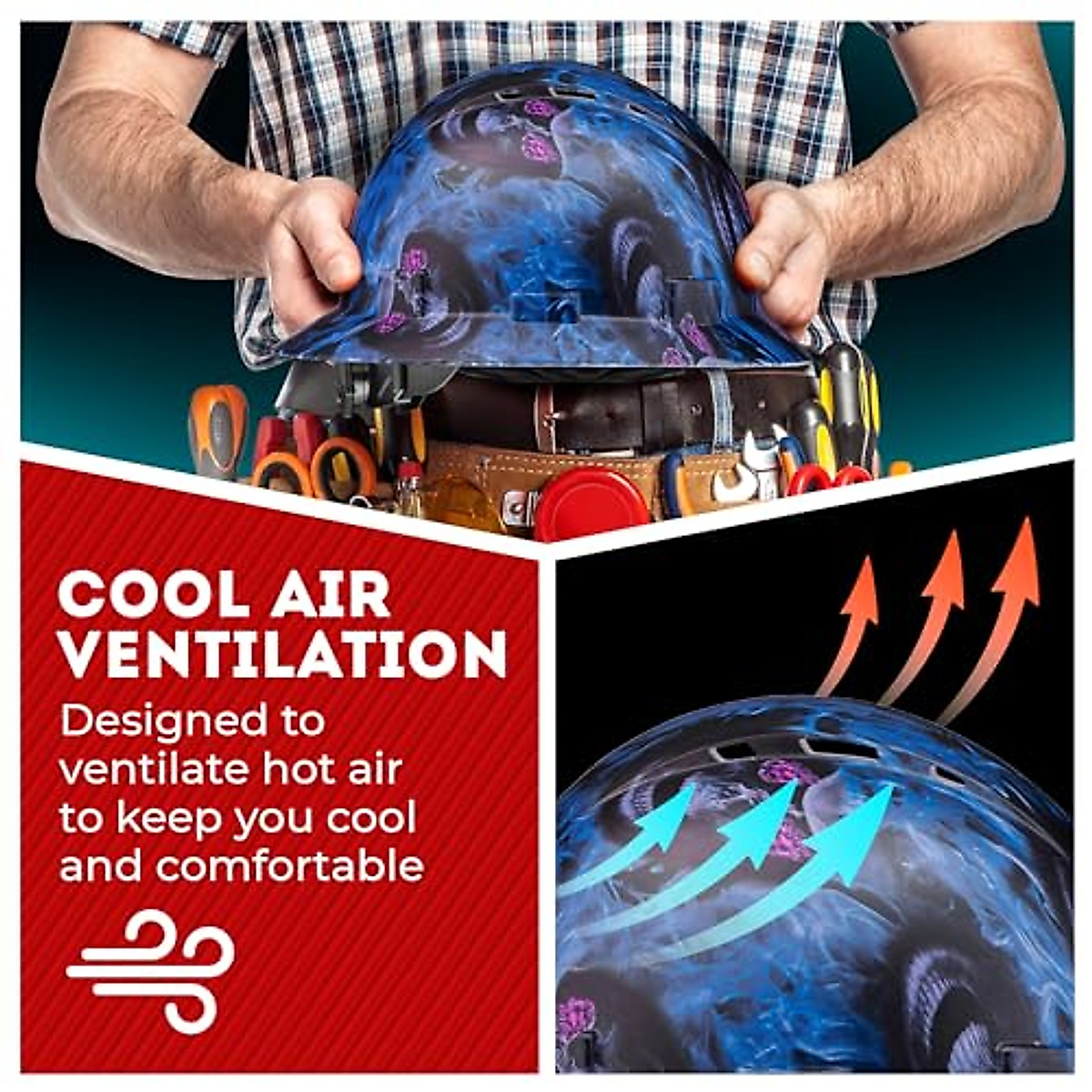 ACERPAL Full Brim Vented Blue Banshee Tattoo/Skull Design Matte Finish OSHA Hard Hat with 6-Point Suspension