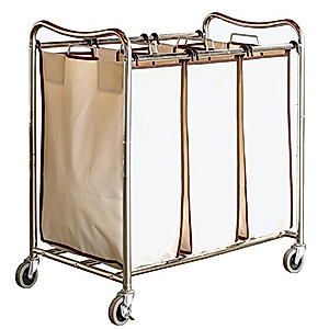 DecoBros Heavy-Duty 3-Bag Laundry Sorter Cart, Chrome