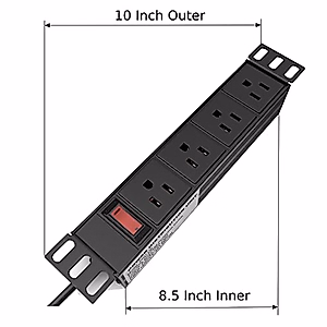 10" Rack PDU - 1U (4 Outlet) Power Distribution Unit 10 inch for Mini Racks w/Protection (110V/15A 6ft Cable) Network Cabinet Rackmount Power Strip (in Wall, Desk or Server Rack Mount) Tupavco TP1713