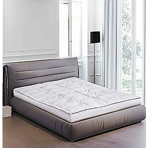Blue Ridge Home Fashions Luxury (Level IV) 5" Thick Down Pillowtop Featherbed/Mattress Topper, Queen, White