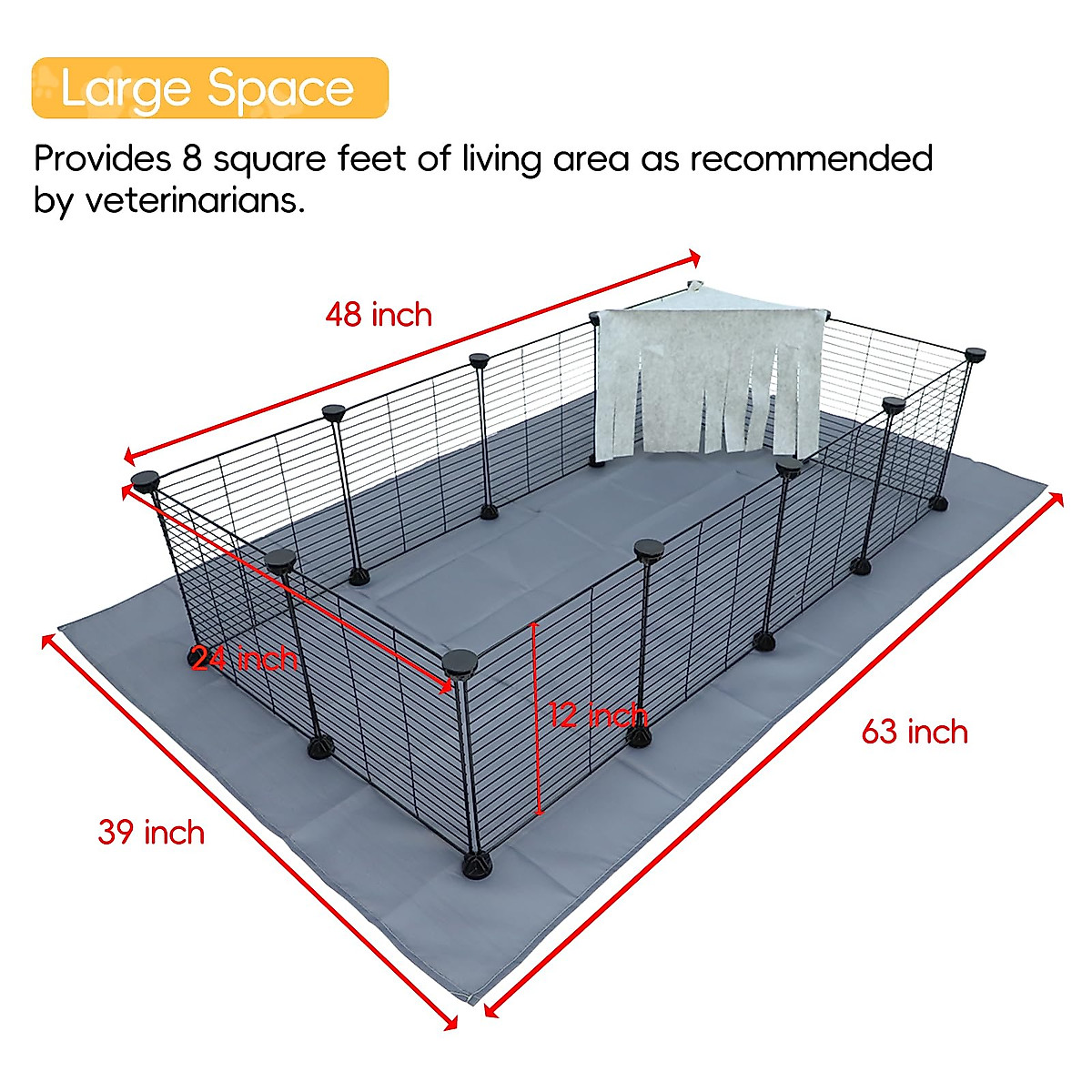 CHEGRON Guinea Pig Cages with Liner 48x24x12inch C&C Small Animal Cage Pet Puppy Dog Playpen Indoor Rabbit Chinchilla Hedgehog Habitat Fence DIY 12PCS Metal Grids Without Cushion