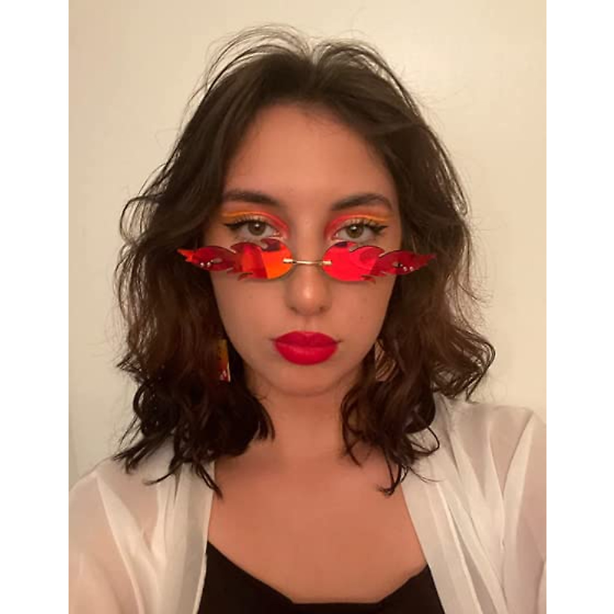 FEISEDY Fire Flame Sunglasses for Women Mirror Rimless Fire Shaped Novelty Sunglasses B2839