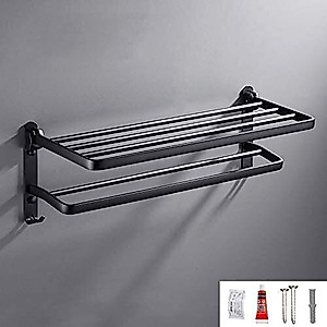 Towel Racks,Towel Rails, Wall Mounted Towel Shelf for Bathroom Aluminum 90° Foldable Towels Rail Bars with Hooks for Kitchen Towels Rack