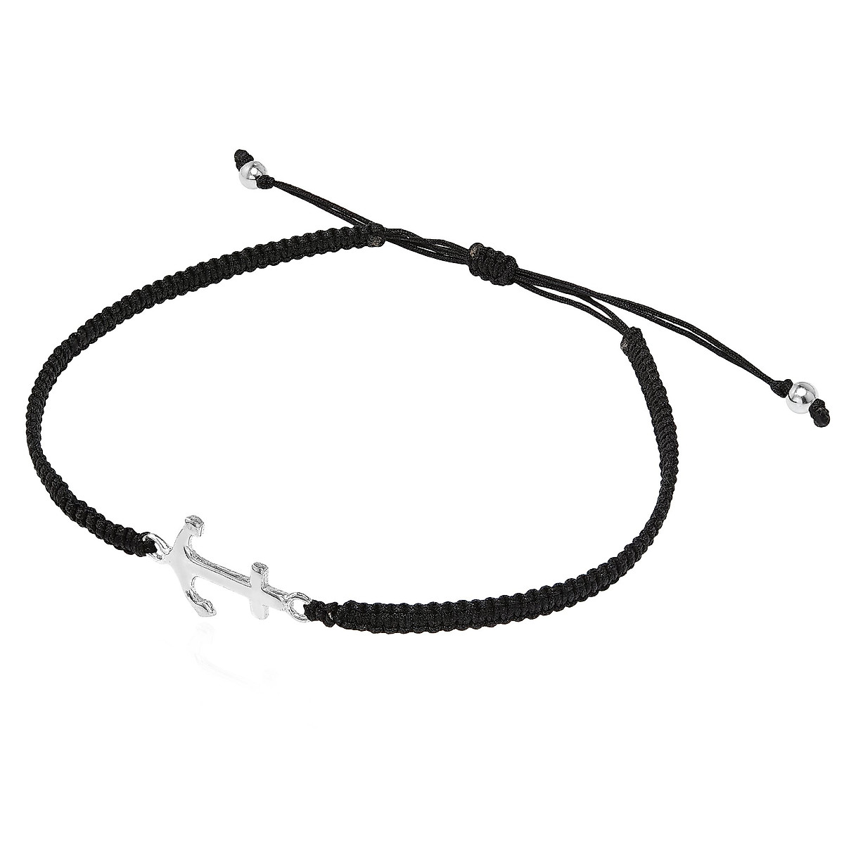 AeraVida Anchor of Hope .925 Sterling Silver Cotton Rope Adjustable Wrist Pull Bracelet | Unisex Bracelets | Hope Anchor Bracelet | Pull Bracelet | 10mm Bracelet