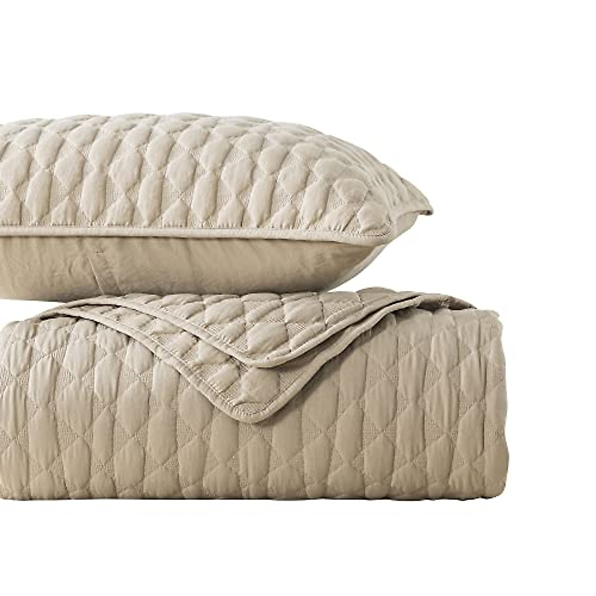 WDCOZY Beige Quit Twin Size Bedding Sets with Pillow Sham, Lightweight Soft Bedspread Coverlet, Quilted Blanket Thin Comforter Bed Cover, All Season Summer Spring, Tan Cream, 2 Pieces, 68x90 inches