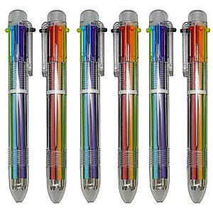 Maydahui 12PCS Multicolor Ballpoint Pen 6-in-1 Retractable Ball Point Pens Transparent Barrel for Office School Students