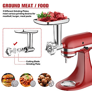Meat and Food Grinder Attachments for KitchenAid Mixer with Cheese Grater Attachments, Metal Meat Grinder kitchenaid and Slicer Shredder Set for Kitchen aid Accessories and Attachments By KassunKoch