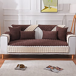 vctops Soft Corduroy Sofa Couch Cover, Plaid Sectional Couch Covers, Non-Slip Sofa Slipcover for Dogs Cats Kids(Brown,36"x82")