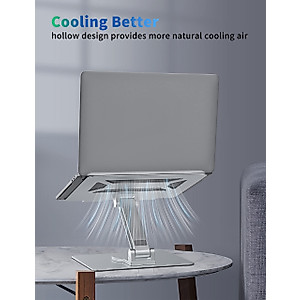 SOUNDANCE Adjustable Laptop Stand with 360° Rotating Heavy Base, Ergonomic Laptop Riser for Desk, Stable Laptop Holder for Collaborative Working, Suit for 10-15.6" PC Computer, Single Shaft, Silver