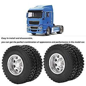 RC Car Rear Rubber Loader Wheels,Durable Metal Alloy Rear Wheel Hub Rims Hub Upgrade Spare Parts Accessory for 1/14 RC Trailer (Silver)