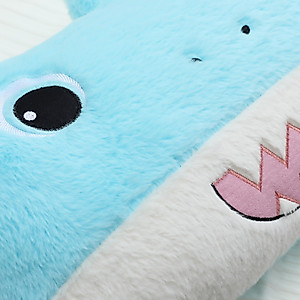 Stuffed Animal Lumbar Pillow, Super Soft Plush Cuddle Throw Pillow for Kids, Cute Shark Shaped Pillow, 12 x 24 Inches, Baby Blue