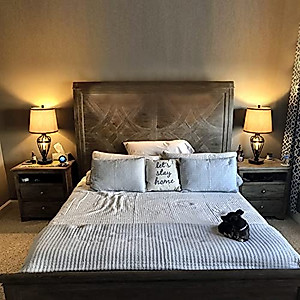 TRLIFE Table Lamps, Set of 2 Fully Dimmable Table Lamps with 2 USB Ports Nightstand Lamps with Fabric Lampshade for Living Room Bedroom(4 Dimmable Bulbs Included)