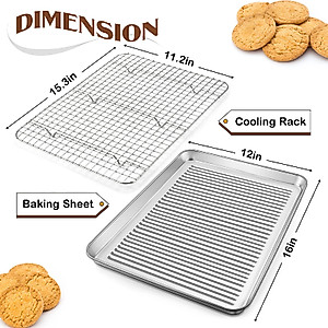 Baking Sheet Pan with Rack Set, E-far 16”x12” Stainless Steel Cookie Sheet for Oven Cooking Roasting, Rimmed Textured Metal Tray with Wire Cooling Rack for Resting Bacon Meat Steak - Dishwasher Safe