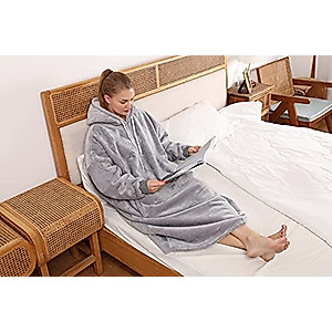 Moosth Oversized Sherpa Wearable Blanket Hoodie Long Soft Flannel Plush Blanket Sweatshirt Birthday Gifts for Men and Women 47 Inch (Gray)