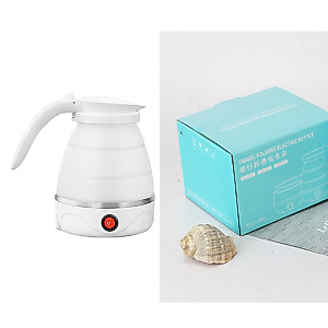 Travel Collapsible Electric Kettle, Silicone Collapsible Heating Water Boiler, Portable Tea Kettle for Coffee Fast Water Boiling Pot with Separable Power Cord 110V (White)
