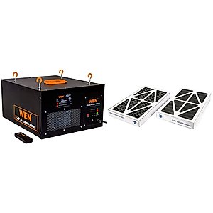 WEN 3410 3-Speed Remote-Controlled Air Filtration System, Basic w/RF Remote (400 CFM), Black & AF9165C 5-Micron Activated Carbon Outer Air Filter, Two Pack For 400 CFM Air Filtration Systems, Black