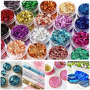 Gold Foil Flakes, 20 Bottles Gilding Flakes Set, Metallic Foil Flakes, Imitation Gold Foil Flakes with Tweezers for Resin, Nail Art, Painting, Slime & Crafts,Jewelry Making, Candle Molds