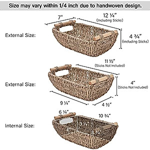 StorageWorks Small Wicker Baskets, Handwoven Baskets for Storage, Seagrass Rattan Baskets with Wooden Handles, 2-Pack