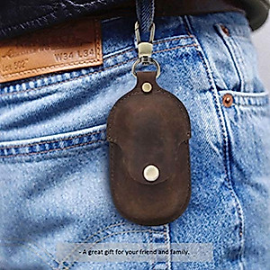 Compatible for Samsung Galaxy Buds Case Leather Shockproof Protective Earbuds Case with Stainless Keychain - Coffee