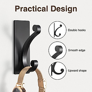 jockcaras Adhesive Wall Hook for Towel/Coat - Extra Sticky 10LB Stainless, Stick on Hanger for Bath or Shower, Matt Black 4-Pack