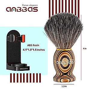 2IN1 Shaving Brush with Holder Set,Anbbas Synthetic Badger Brush with Wood Handle,Black ABS Wall Mounted Adjustable Shaving Stand for Most Wet Shave Brushes