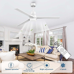 Biukis Ceiling Fans with Lights and Remote, Indoor and Outdoor , 60-inch White with Reversible DC Motor for Patio Bedroom Living Room