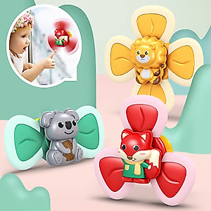 YLTTZH 3 Pcs/Set Toddler Toys Suction Cup Fidget Spinner Toys for Babies 1 2 3,Toddlers Suction Fidget Spinning Toys for Babies,Bath Teething Airplane Window Travel Sensory Toys for Toddler Baby 1-3