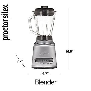 Proctor Silex PowerHouse 950 Watts Blender with 12 Functions for Puree, Ice Crush, Shakes and Smoothies, 52 oz. BPA Free MultiBlend Glass Jar, Black & Silver (53560)