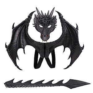 Yinrunx Dragon Cosplay Costumes,Props Wing And Tail Children's Halloween Dress Up Clothes Party Decorations Set (Black Dragon Costume)