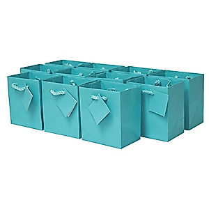 OccasionAll - 12 Pack Mini Gift Bags, Extra Small Teal Shopping Bags with Handles, Turquoise Gift Bags for Birthday Gifts, Wedding & Party Favors, Baby Shower, Small Business, Bulk - 4x2.75x4.5