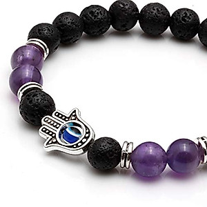 MILAKOO 7 Pcs Evil Eye Bracelet Lava Stone Beads Essential Oil Diffuser Bracelet for Men Women