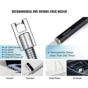 TOMOLO Electric Rechargeable Candle Lighter Grill Lighter Arc Lighter with Flexible Neck, LED Battery Display Safety Switch for Candle Camping Cooking BBQs Fireworks (Black&Silver)