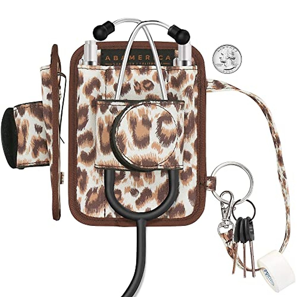 Stethoscope Holder Hip Clip with Pen Slot, Tape Strap and Keyring, Stethoscope Holder Carrier on Belt Pants and Scrubs, Universal Fit for All Stethoscope for Nurses Doctors, Nursing Students.