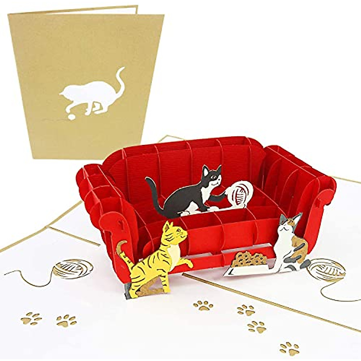 PopLife Cats Playing on Couch Pop Up Greeting Card 3D Pop Up Greeting Card - Cat Lover Card, Teacher Card, Funny Kids Card - Folds Flat for Mailing - Mothers Day Card, Birthday Card, Get Well Card