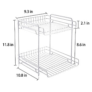 Lainrrew 2 Tier Cabinet Organizer, Stackable Under Sink Mesh Basket Organizer Under the Sink Storage Organizer for Home, Kitchen, Bathroom, Countertop (White)