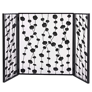Deco 79 Metal Floral Foldable Mesh Netting 3 Panel Fireplace Screen with 3D Floral on Vines, 56" x 1" x 32", Gold