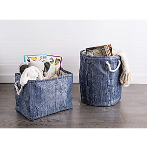 DII Woven Paper Storage Bin, Metallic Lurex, Nautical Blue, Medium Round