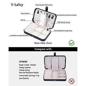 V-LAFUY Small Jewelry Box, Travel Jewelry Case Portable Jewelry Boxes for Women, 2-Layer Travel Jewelry Box, Gift for Women Girls, Women's Day gifts, Black N