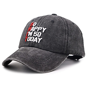 Funny 50th Birthday Gifts for Men Women, So Happy I'm 50 Today Gag Vintage Retired Baseball Cap, Embroidered Adjustable Washed Cotton 1972 Fifty Dad Hat