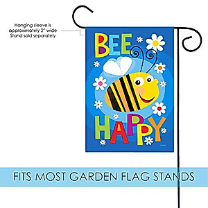 Toland Home Garden 1112312 Bee Happy Spring Flag 12x18 Inch Double Sided Spring Garden Flag for Outdoor House Positive Flag Yard Decoration