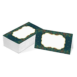 Table Place Card, Christmas Themed Tent Style Cards, Pack of 25 Half-Fold Reception Place Card, Perfect for Christmas Party, Wedding, Bridal & Baby Shower, Birthday, Banquet and Special Events A19