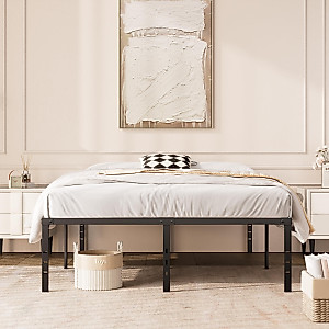 Jebosam 18 inch High King Bed Frame No Box Spring Needed Heavy Duty Steel Support 2500 lbs King Size Bed Frame Easy to Assemble Non-Slip Noise Free Black King Size Metal Bed Frame