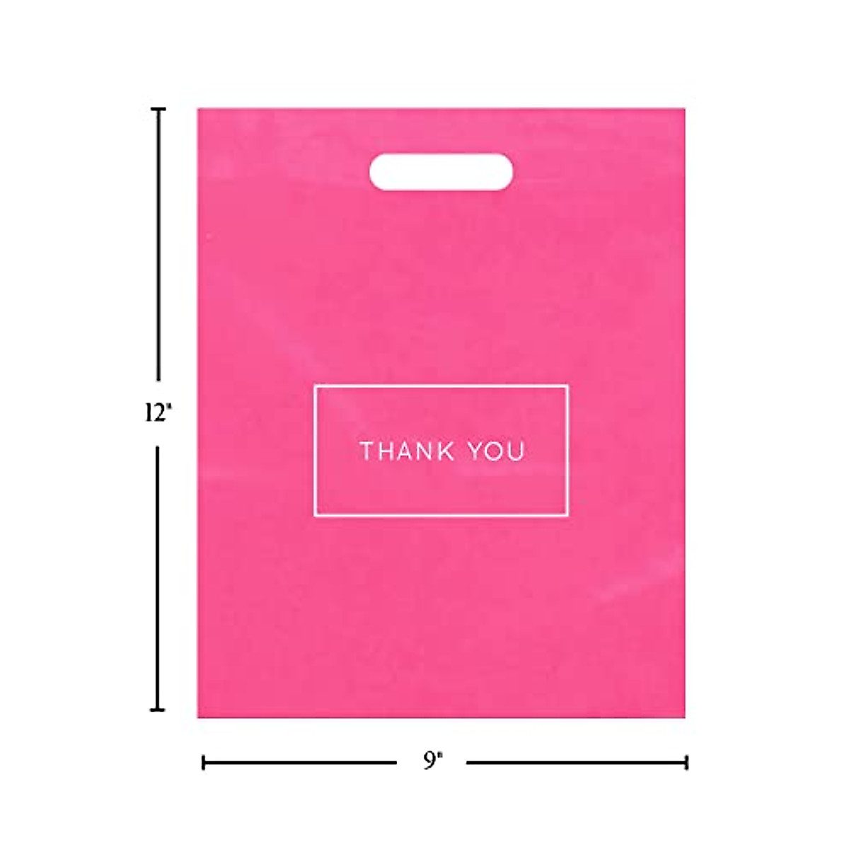 Purple Q Crafts Pink Die Cut Plastic Shopping Bags with Thank You Logo 9" x 12" Boutique Bags with Handles 50 Pack for Merchandise, Gifts, Trade Shows and More
