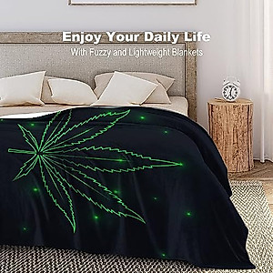 Lightweight Flannel Blanket for Men Boys, Compatible with Green Lined Cannabis Leaf, Small Large Warmer Fall Throw Blanket, Cute Fleece Blanket for Couch Bed Sofa Chair, Queen King Size Blankets