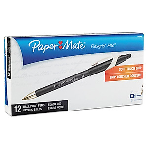 Paper Mate 85580 FlexGrip Elite Ballpoint Retractable Pen, Black Ink, Medium, Dozen