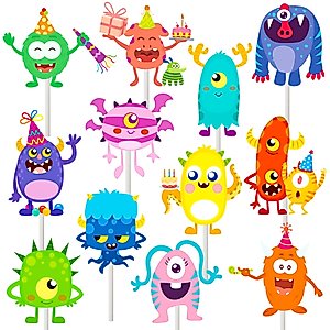 36Pcs Little Monster Party Cupcake Toppers Monster Bash Party Decorations for Little Monster Baby Shower Supplies Kids Birthday Party Decoration