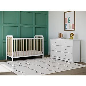 Storkcraft Pasadena 3-in-1 Convertible Crib (White with Driftwood) – GREENGUARD Gold Certified, Converts to Daybed and Toddler Bed, Fits Standard Full-Size Crib Mattress, Adjustable Mattress Height