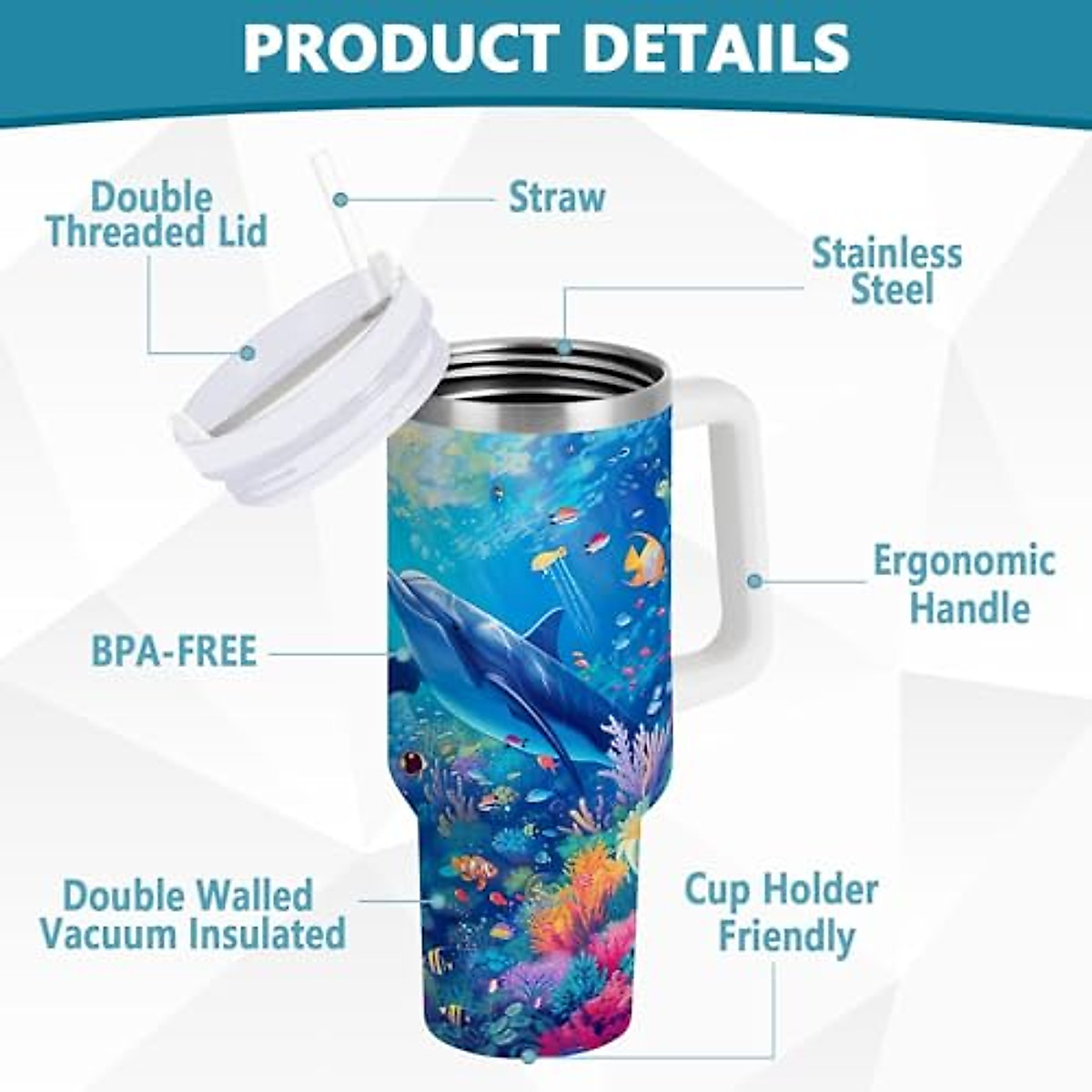 ODAWA a Vibrant and Colorful Underwater Scene Filled with Travel Coffee Tumbler with Straw and Lid Travel Mug 30 Oz Stainless Steel Cups