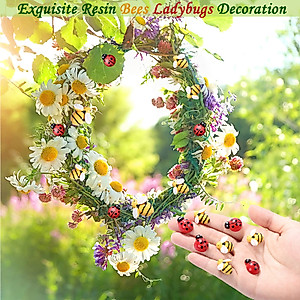 MIKIMIQI 60 Pcs Tiny Resin Bees Ladybugs Decor, Including 30 Pcs Bumble Bee Embellishment 30 Pcs Resin Ladybug Craft Decorations with Storage Box for DIY Craft Wreath Party Decor, 0.98 Inch, 0.74 Inch