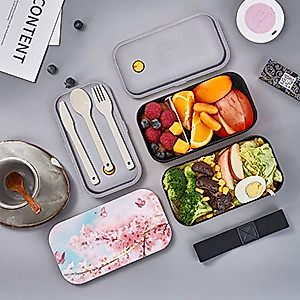 KOOLR Pink Sakura Print Bento Box Adult Lunch Box With 2 Compartments Stackable For Work Picnic Leak Proof Bento Box
